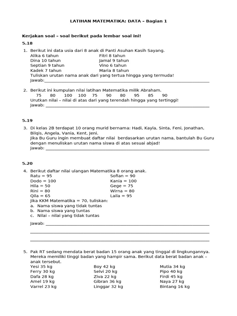 Latihan Matematika Data BG 1 | PDF