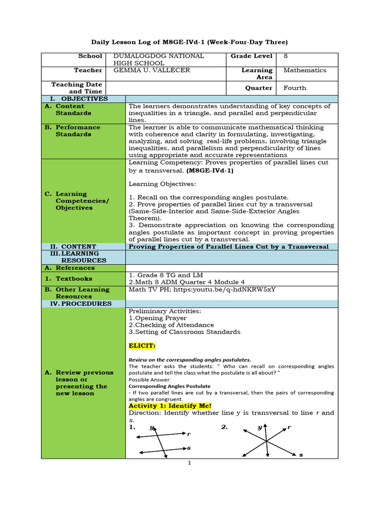 Dll Math 8 q4 Week 4 Day 3 | PDF | Classical Geometry | Euclid