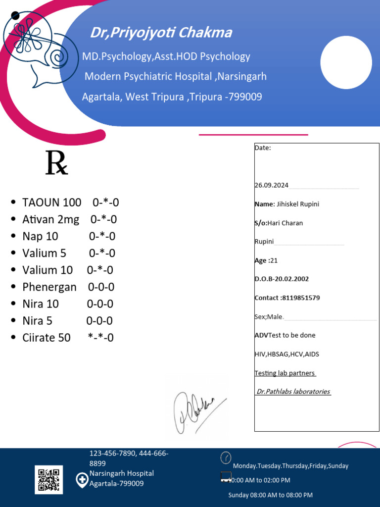 Psychiatrist Prescription Template | PDF