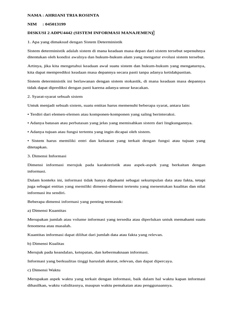 Sistem Deterministik dan Dimensi Informasi | PDF