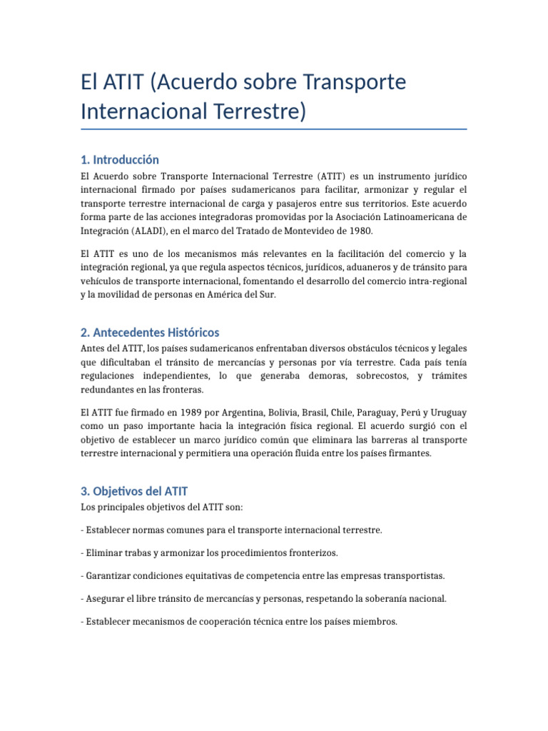 Acuerdo ATIT: Transporte Terrestre en SA | PDF | Transporte | aduana