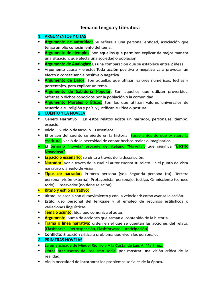 Temario Lengua y Literatura | PDF | Humor | Narración