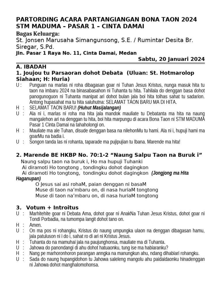 Acara Bona Taon STM Maduma 20 Jan 2024 | PDF