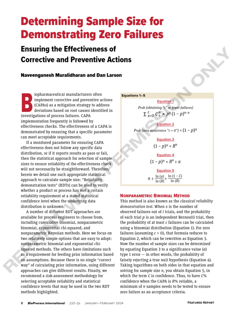 CAPA Effectivness Check Sample Size | PDF | Sample Size Determination ...