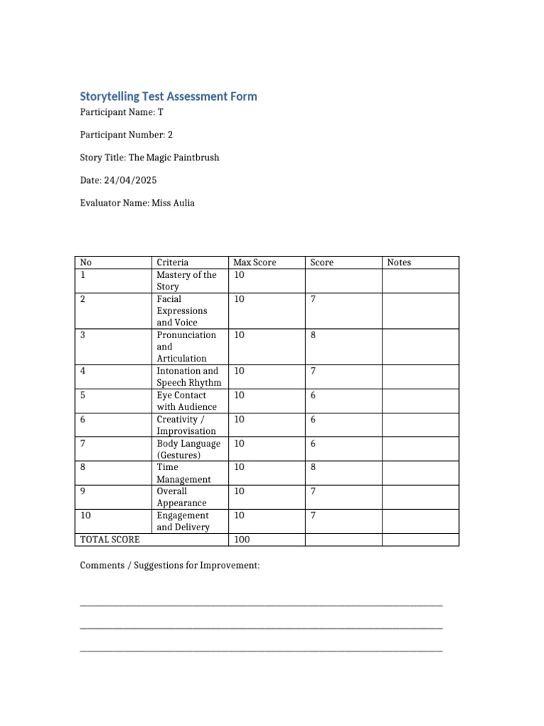 Storytelling Test Assessment Form en | PDF