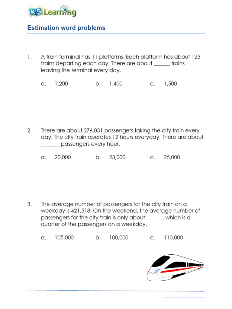 Grade 5 Word Problems Estimating Rounding C K5learning | PDF