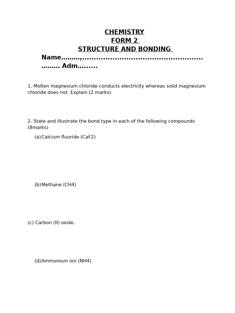 Structure and Bonding in Chemistry Form 2 | PDF