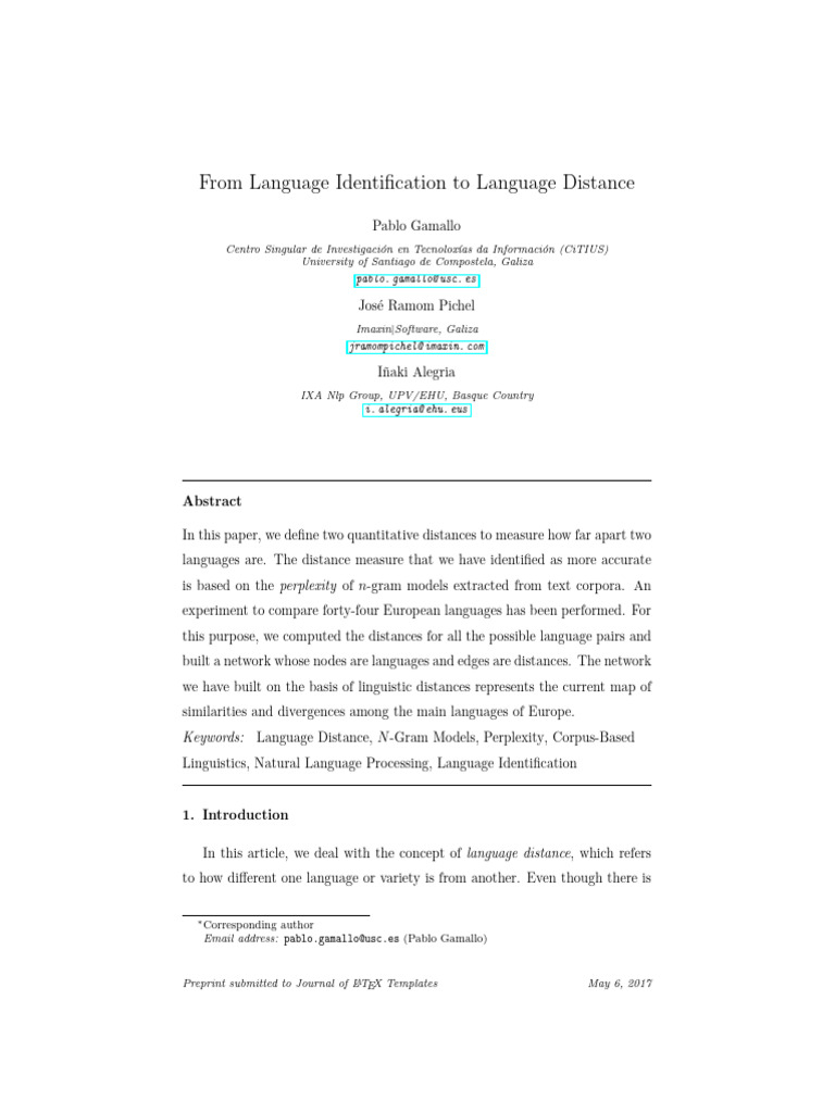 From Language Identi Cation To Language Distance | PDF | Linguistics ...