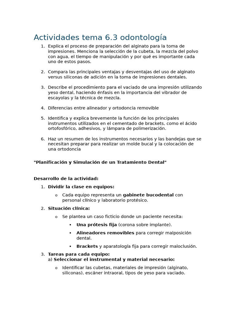 Act Tema 6 - Técnicas Odontoloógicas TCAE | PDF | Ortodoncia | Odontología