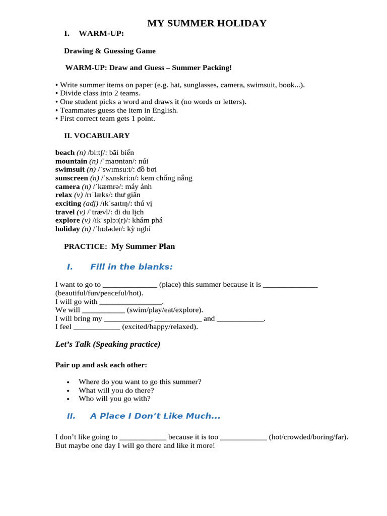 My Summer Holiday | PDF