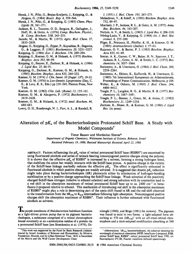 Baasov Sheves 2002 Alteration of Pka of The Bacteriorhodopsin ...