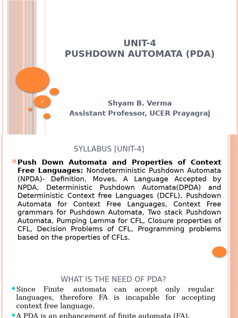 Unit-4. Push Down Automata | PDF | Automata Theory | Formalism (Deductive)