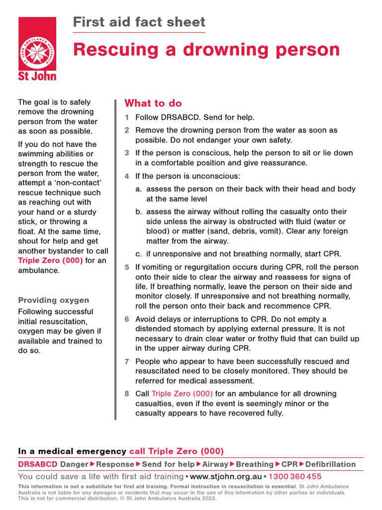 Fact Sheets - Rescuing A Drowning Person | PDF | Cardiopulmonary ...