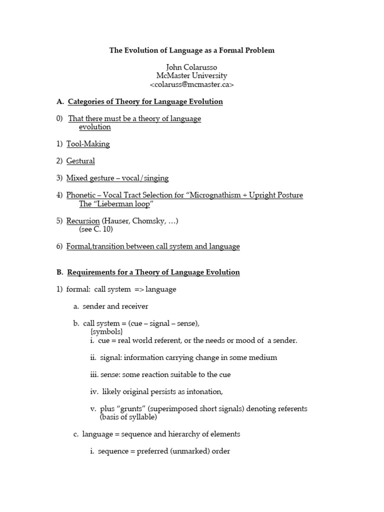 The Evolution of Language As A Formal Problem | PDF | Morphology ...