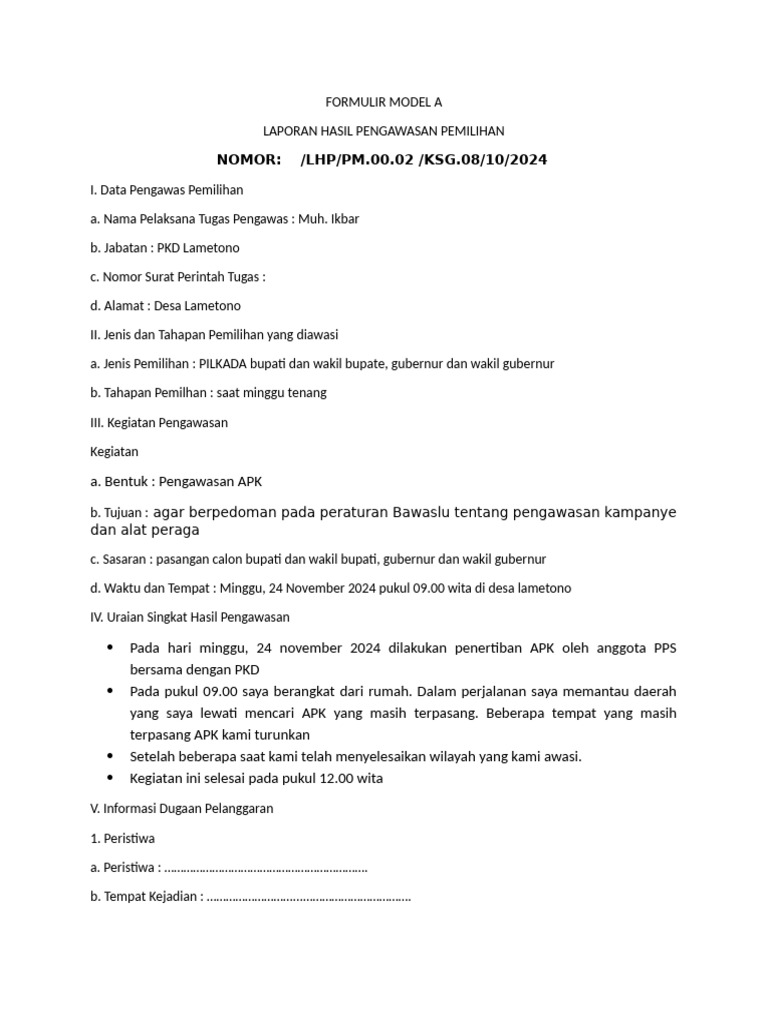 Formulir Model A Pengawasan Apk | PDF