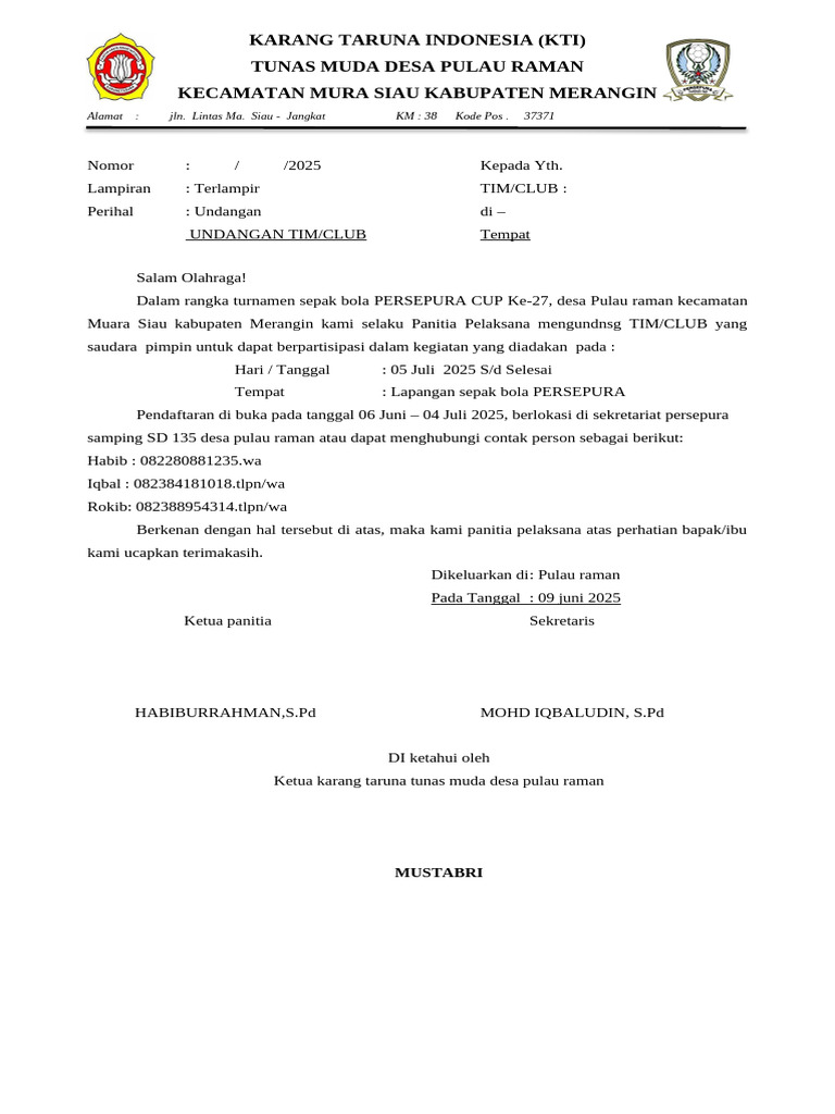 Surat Undangan Turnamen | PDF