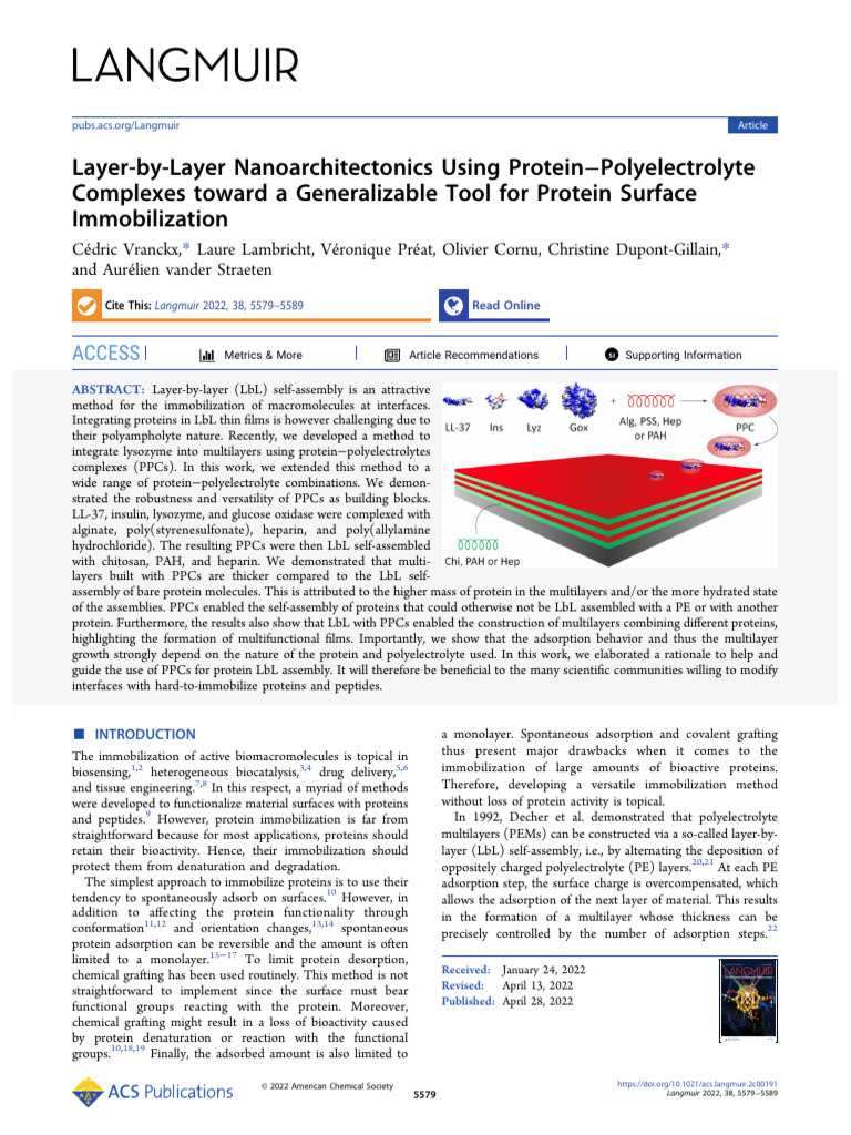 Vranckx Et Al 2022 Layer by Layer Nanoarchitectonics Using Protein Polyelectrolyte Complexes ...