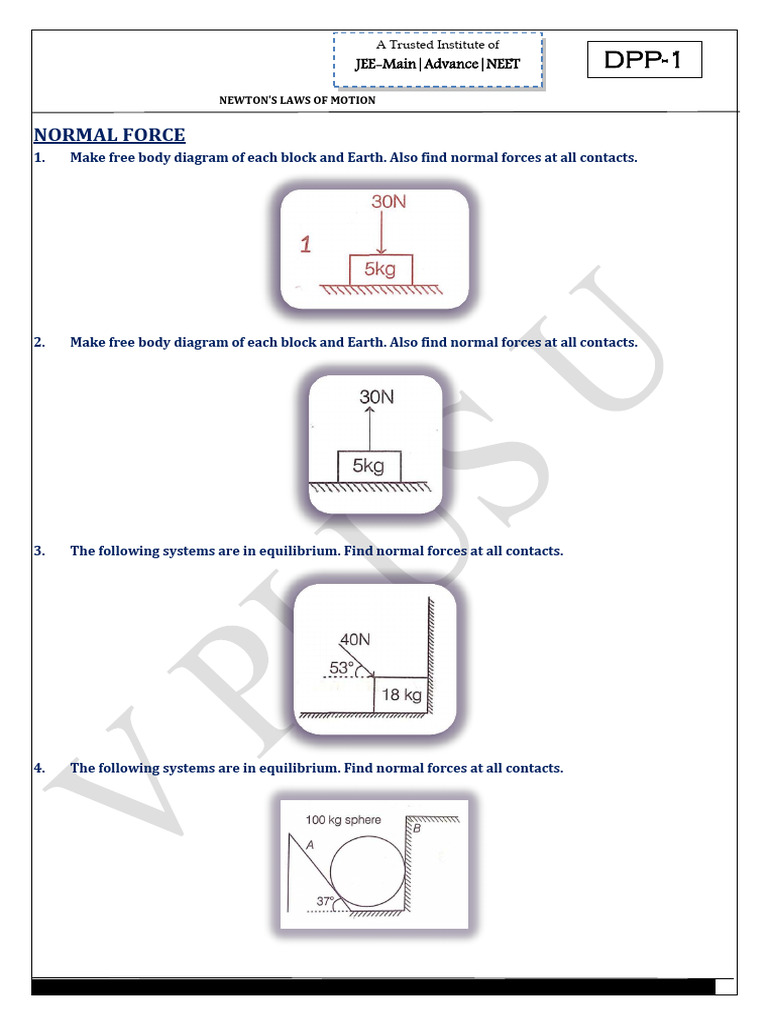 DPP - 1 Revision Newtons Laws of Motion Student | PDF | Force | Tension (Physics)