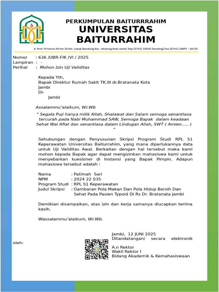 Surat Uji Validitas Fix | PDF