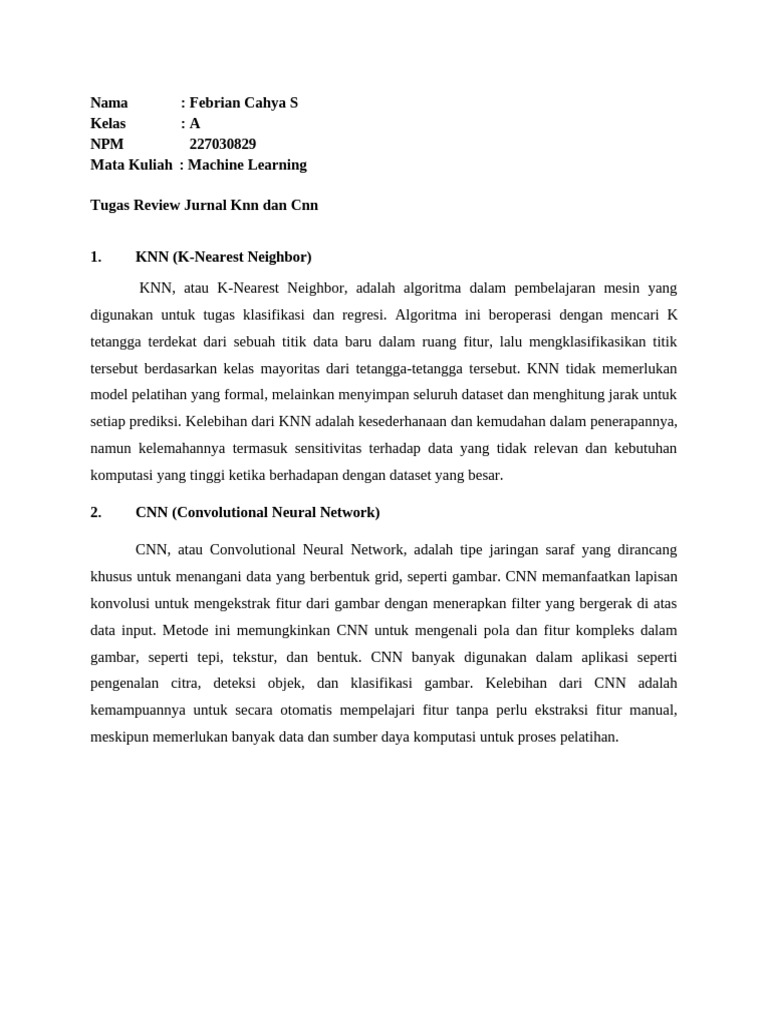 Review Jurnal KNN Dan CNN Febrian | PDF
