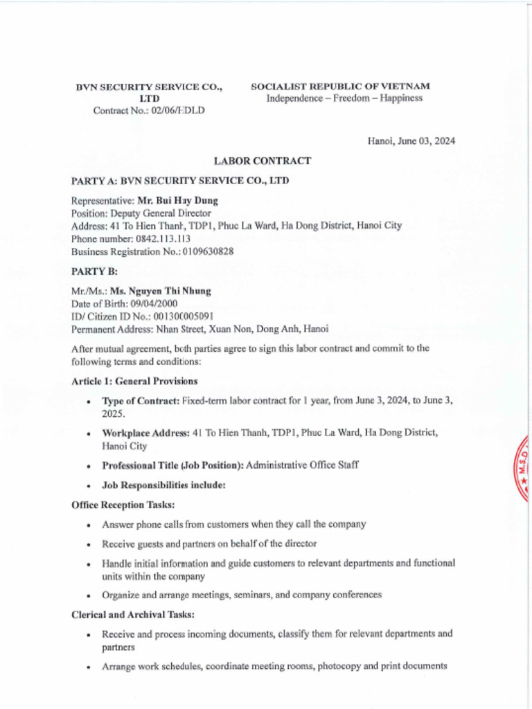 Labour Contract | PDF