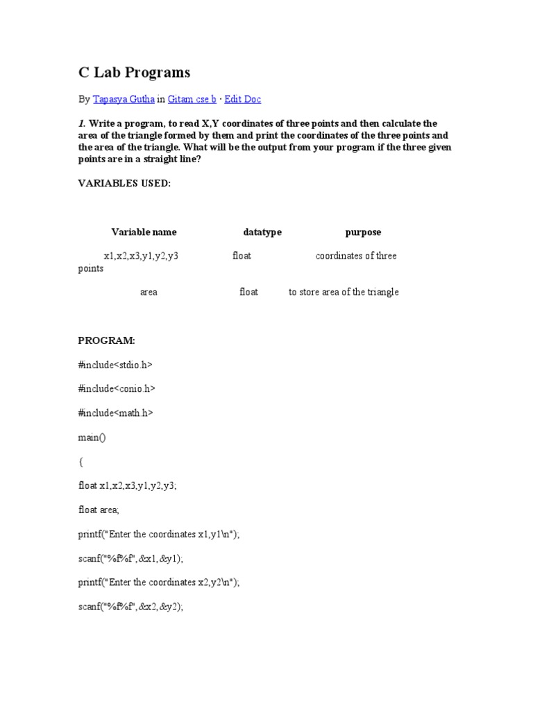 C Lab Programs: Tapasya Gutha Gitam Cse B Edit | PDF | String (Computer ...