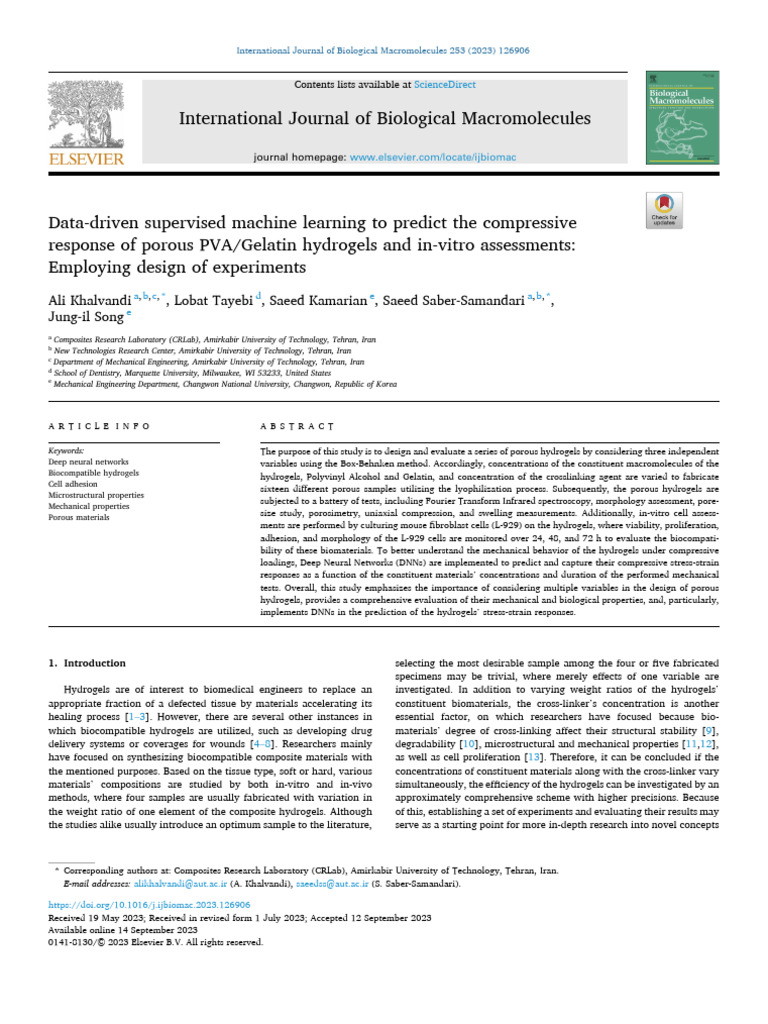 Data Driven Supervised Machine Learning To Predict The 2023 International Jo | PDF | Gel | Porosity