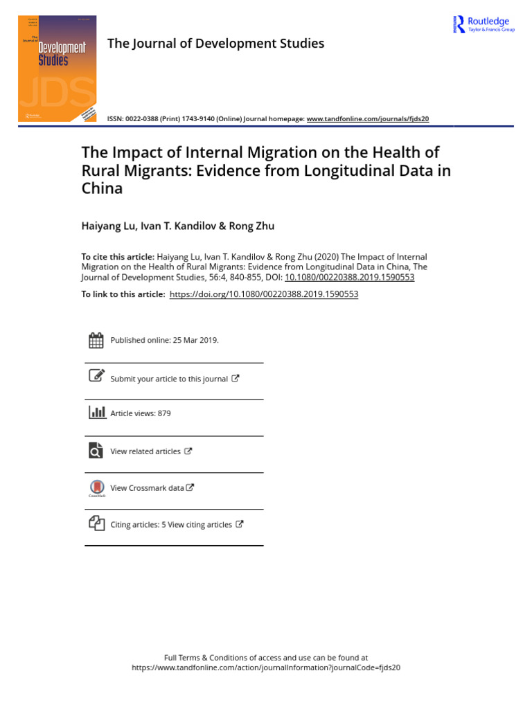 The Impact of Internal Migration On The Health of Rural Migrants ...