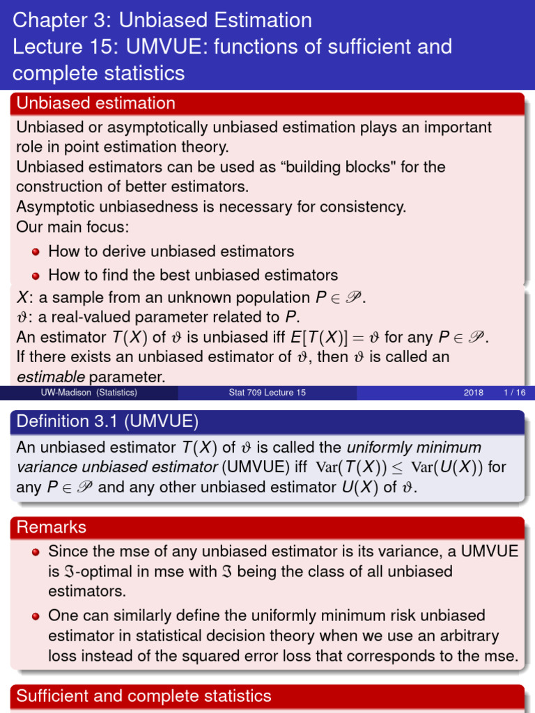 Chapter 3 UnbiasedEstimation | PDF | Estimator | Bias Of An Estimator