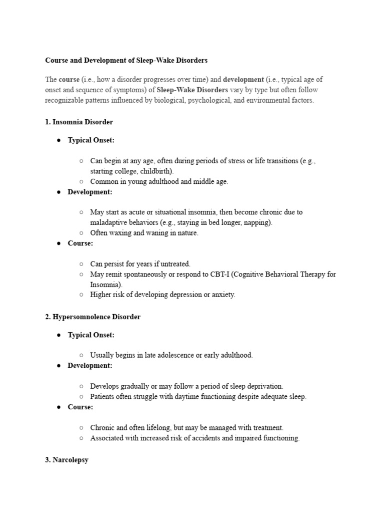 Sleep-Wake Disorders: Course and Development | PDF | Sleep Disorder | Sleep