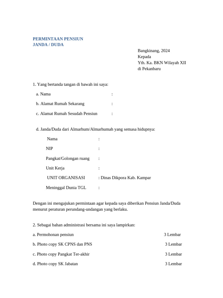 Permintaan Pensiun Janda Duda | PDF
