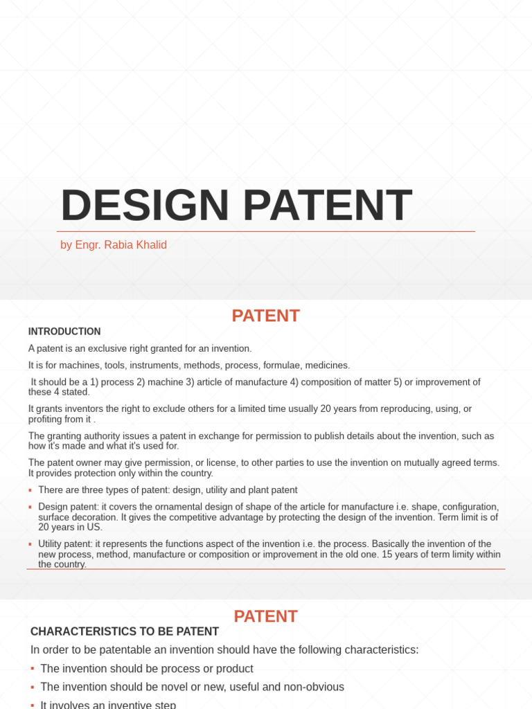 Characteristics of Design Patents | PDF | Patent | Invention