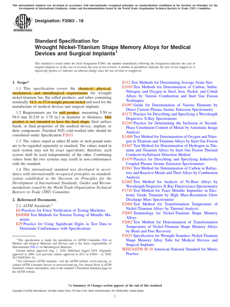 Astm F2063-18 | PDF | Spectroscopy | Alloy