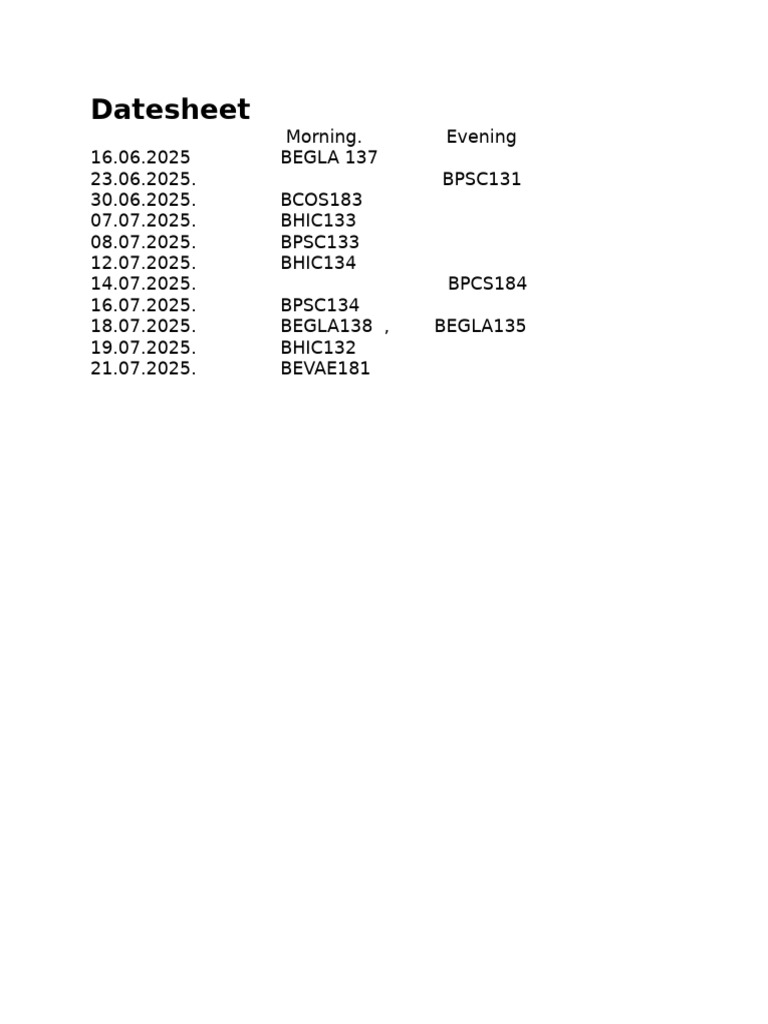 Date Sheet | PDF