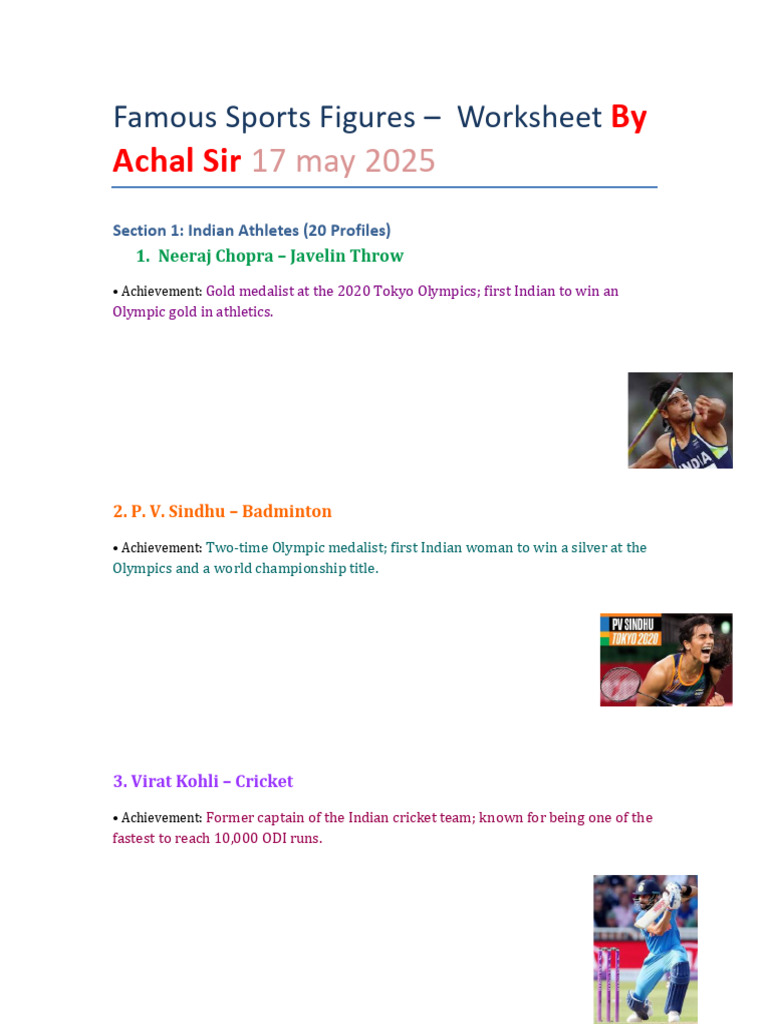 Editable Famous Sports Figures Worksheet | PDF | Sports | Summer ...