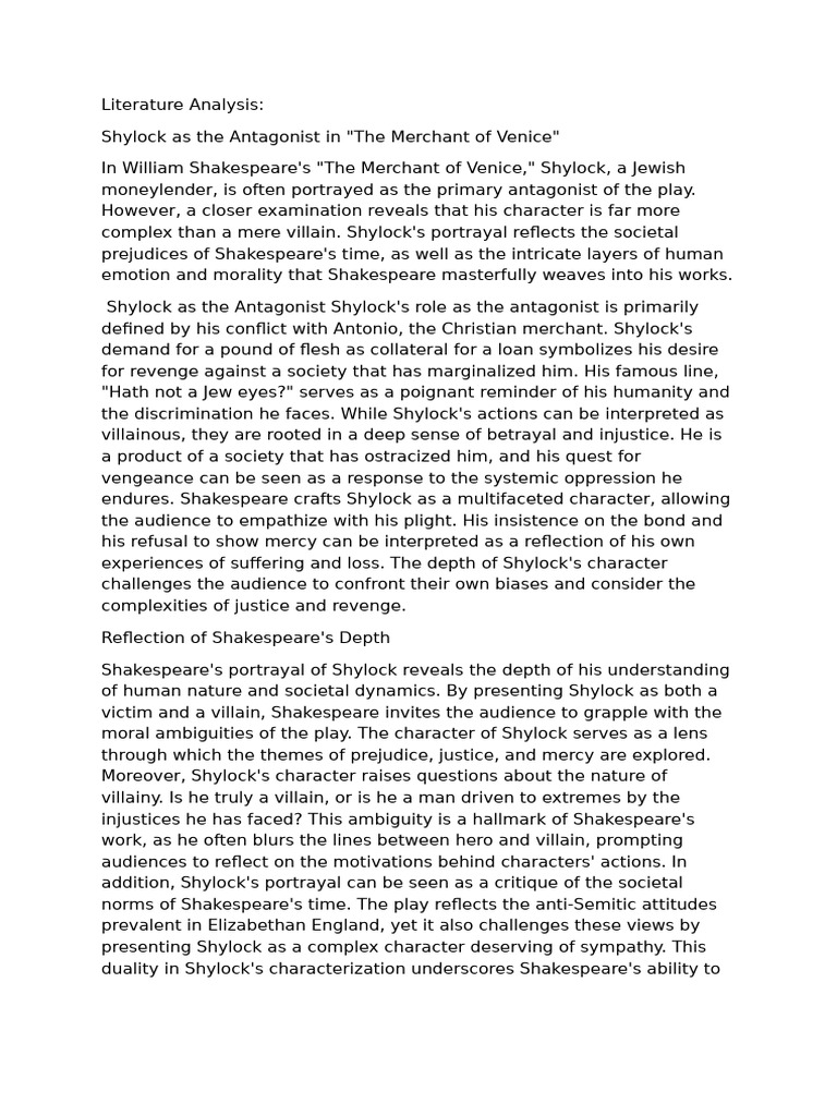 Shylock As The Antagonist | PDF | Shylock | The Merchant Of Venice