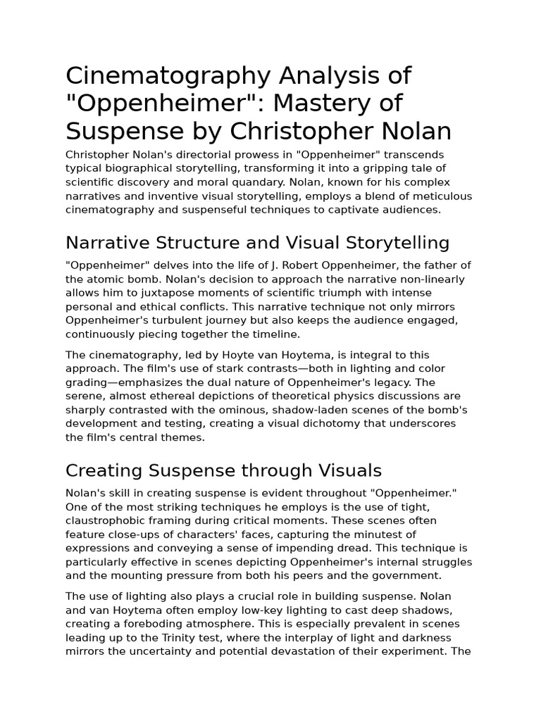 Oppenheimer: Cinematic Suspense Unveiled | PDF | Cinematography | Narrative