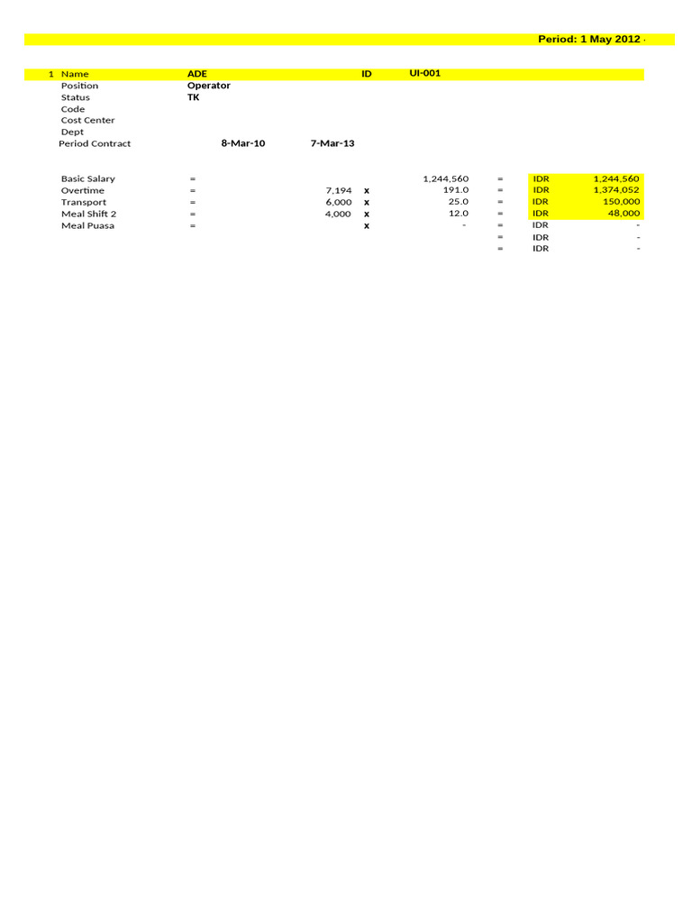 Contoh Template Slip Gaji Excel | PDF | Payroll | Labor Relations
