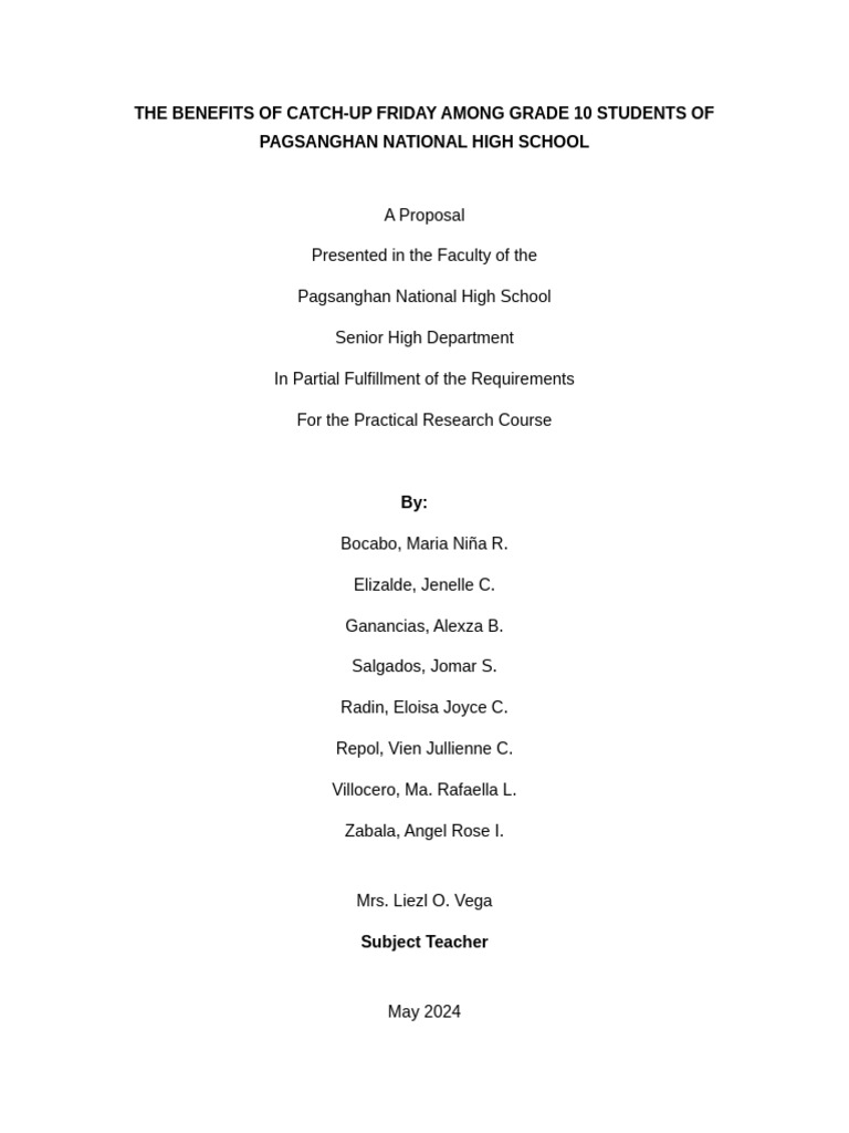 Benefits of Catch-Up Fridays for Grade 10 | PDF | Reading Comprehension ...