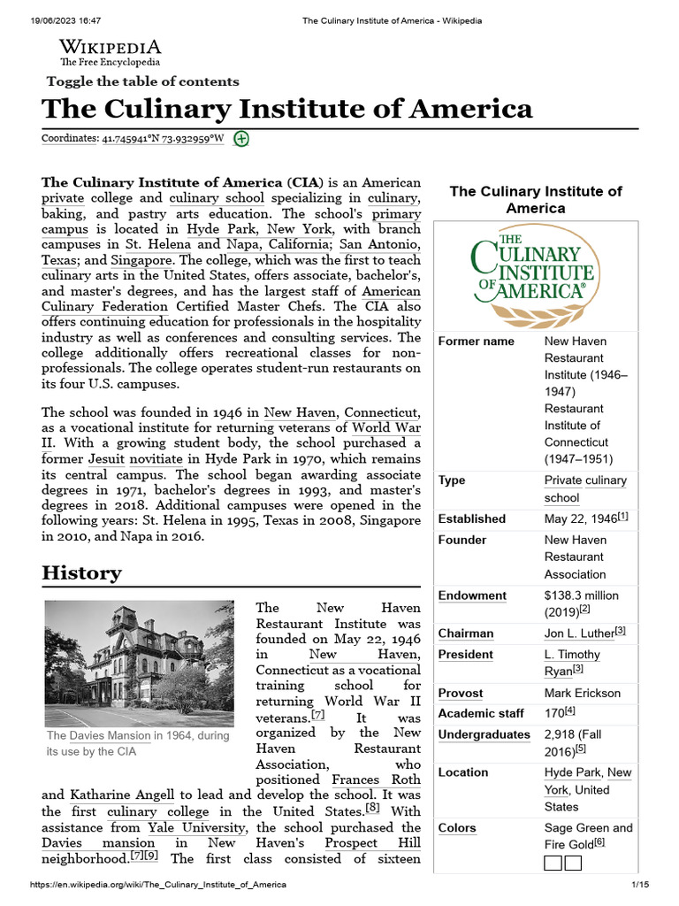 The Culinary Institute of America - Wikipedia | PDF