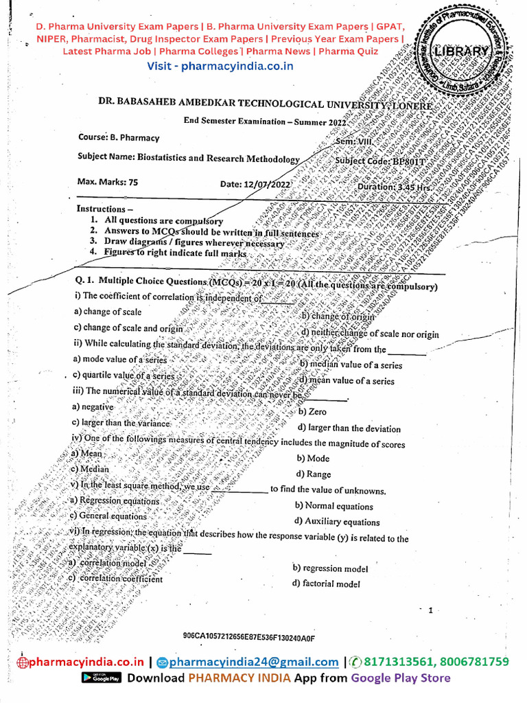 Biostats-DBATU - 8 - TH Summer 2022 | PDF