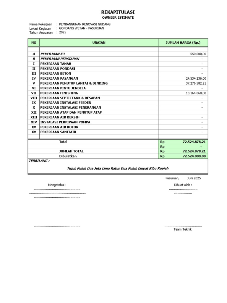 Rekap Rab Renov - Gudang | PDF