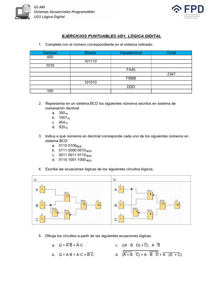 Ejercicios Puntuable UD1 | PDF | Decimal codificado en binario | Números