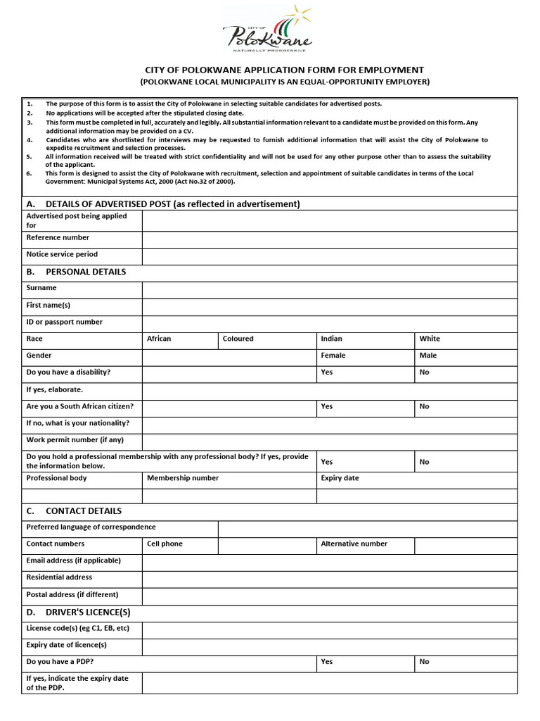 Polokwane Municipality Job Application Form | PDF | Justice | Crime ...
