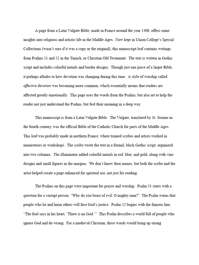 Special Collections Essay | PDF | Bible | Psalms