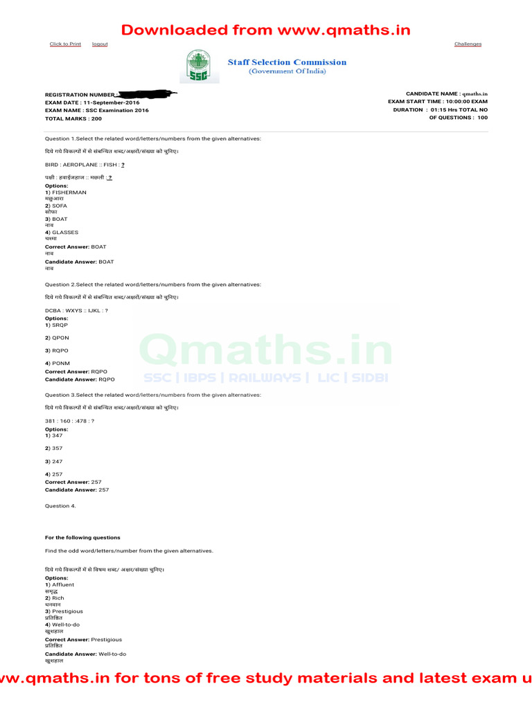 Downloaded From WWW - Qmaths.in: Click To Print Logout Challenges | PDF