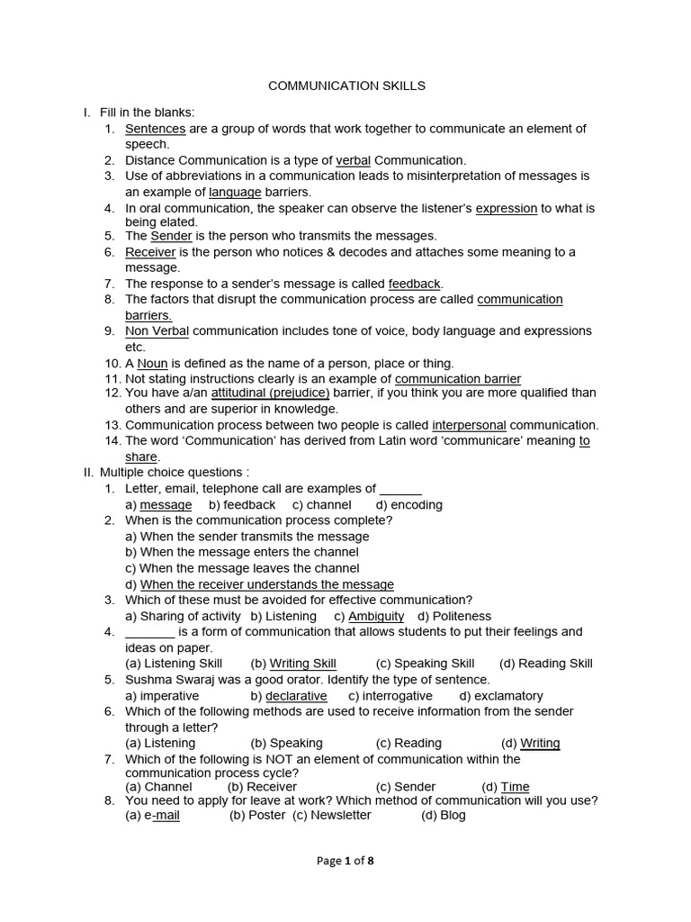 Communication Skills - Notes | PDF | Communication | Nonverbal ...