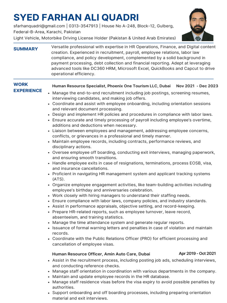 Curriculum Vitae-Farhan Ali | PDF | Human Resource Management | Accounts Payable