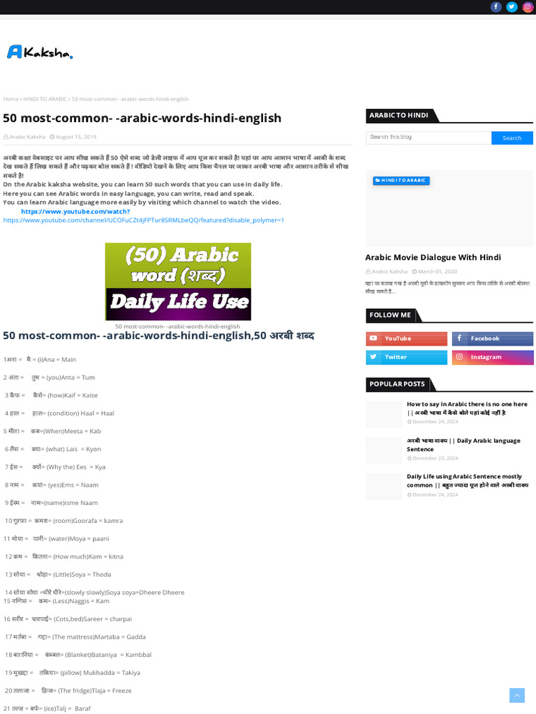 Common Arabic Words in Hindi | PDF | Linguistics | Language Varieties ...