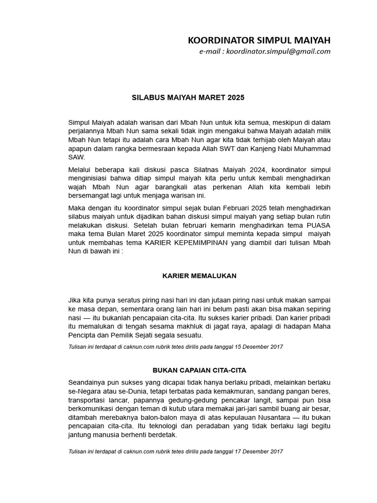 Silabus Diskusi Maiyah Maret 2025 | PDF
